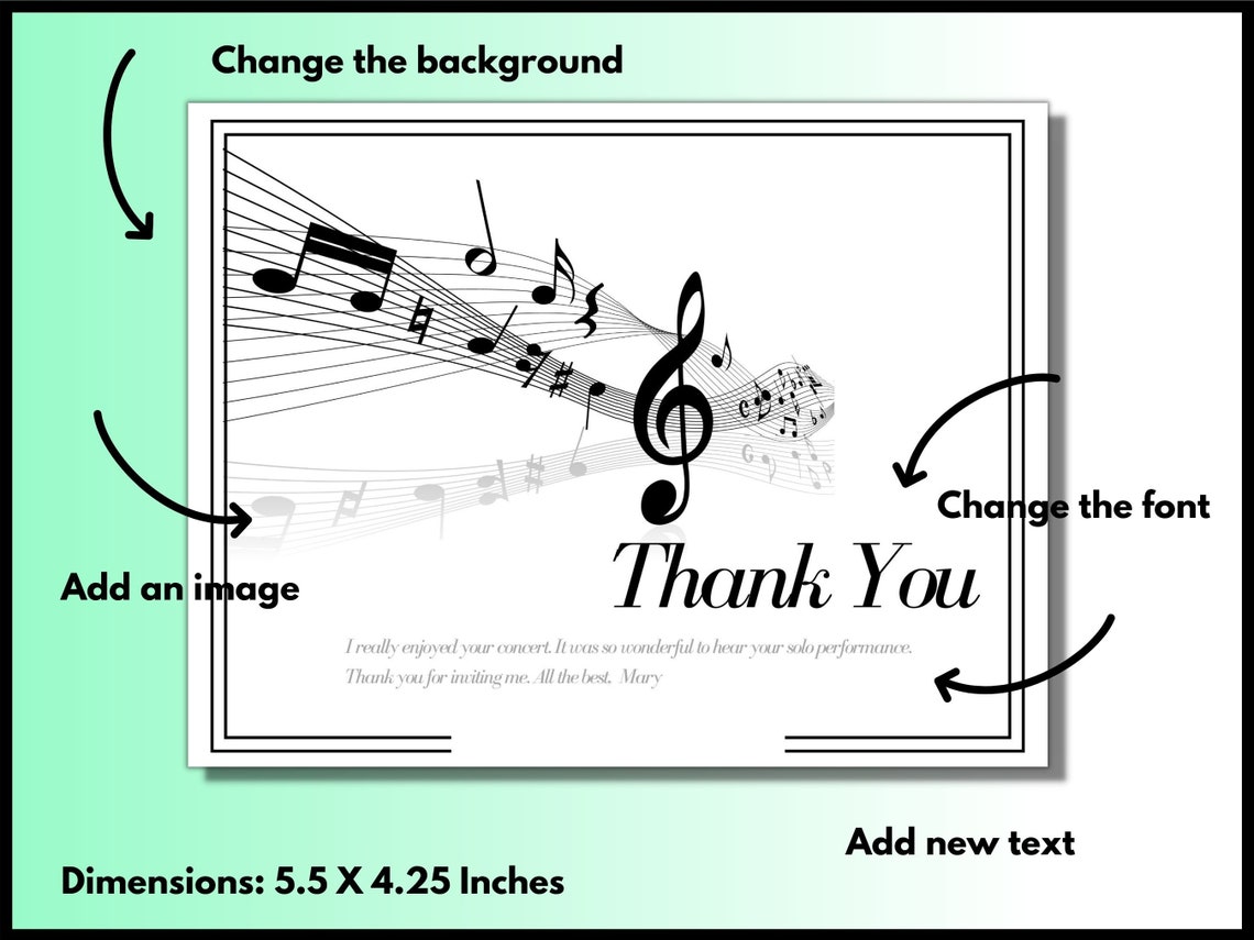 Small Music Thank You Card Thank You Music Teacher Customizable Card ...