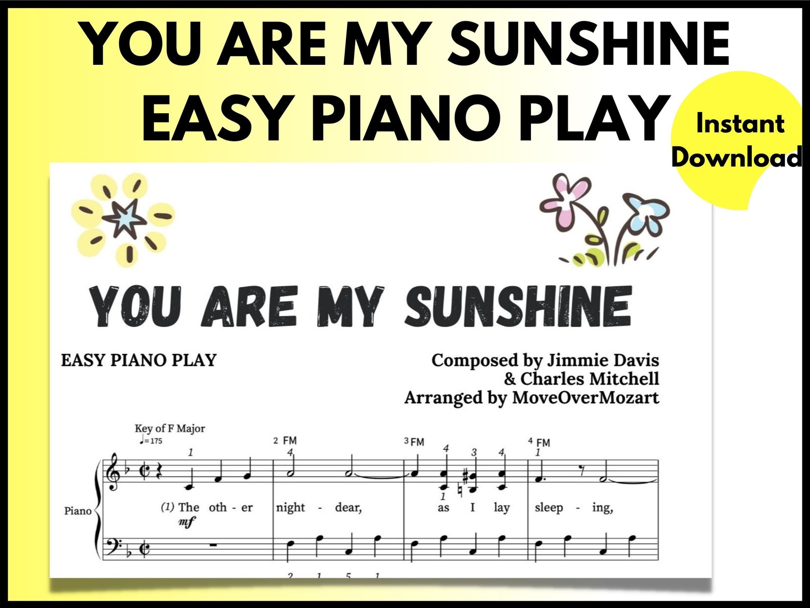 You Are My Sunshine | Piano Sheet Music | Instant DIGITAL MUSIC ...