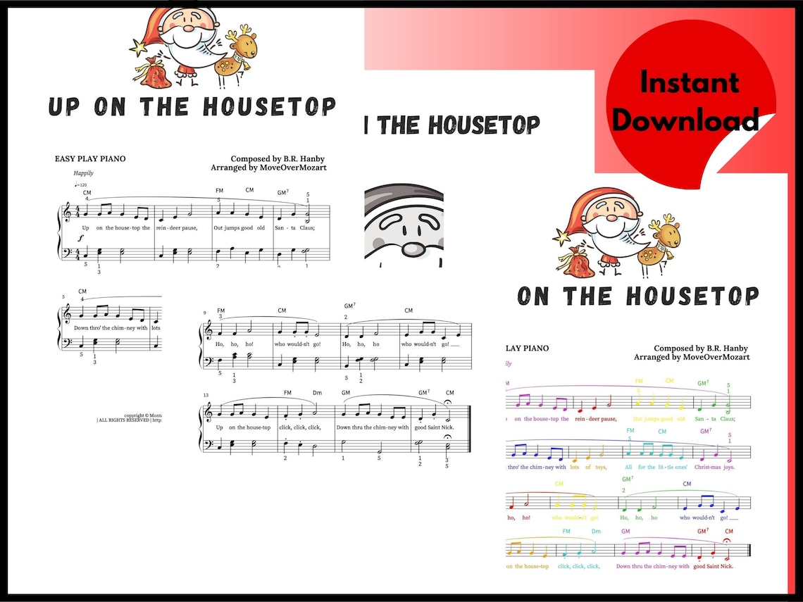 Up on the Housetop, Christmas Sheet Music, Holiday Music, Piano Sheet ...