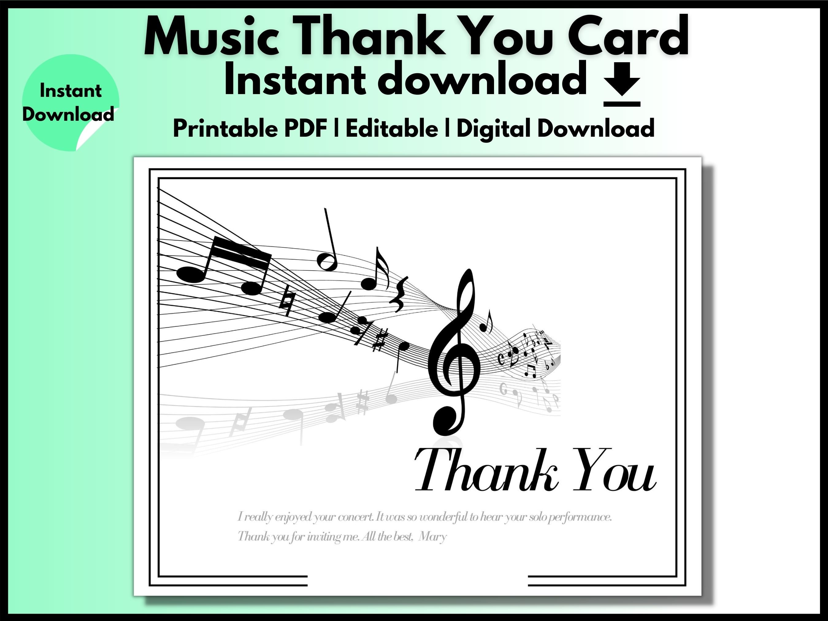 Small Music Thank You Card Thank You Music Teacher Customizable Card ...