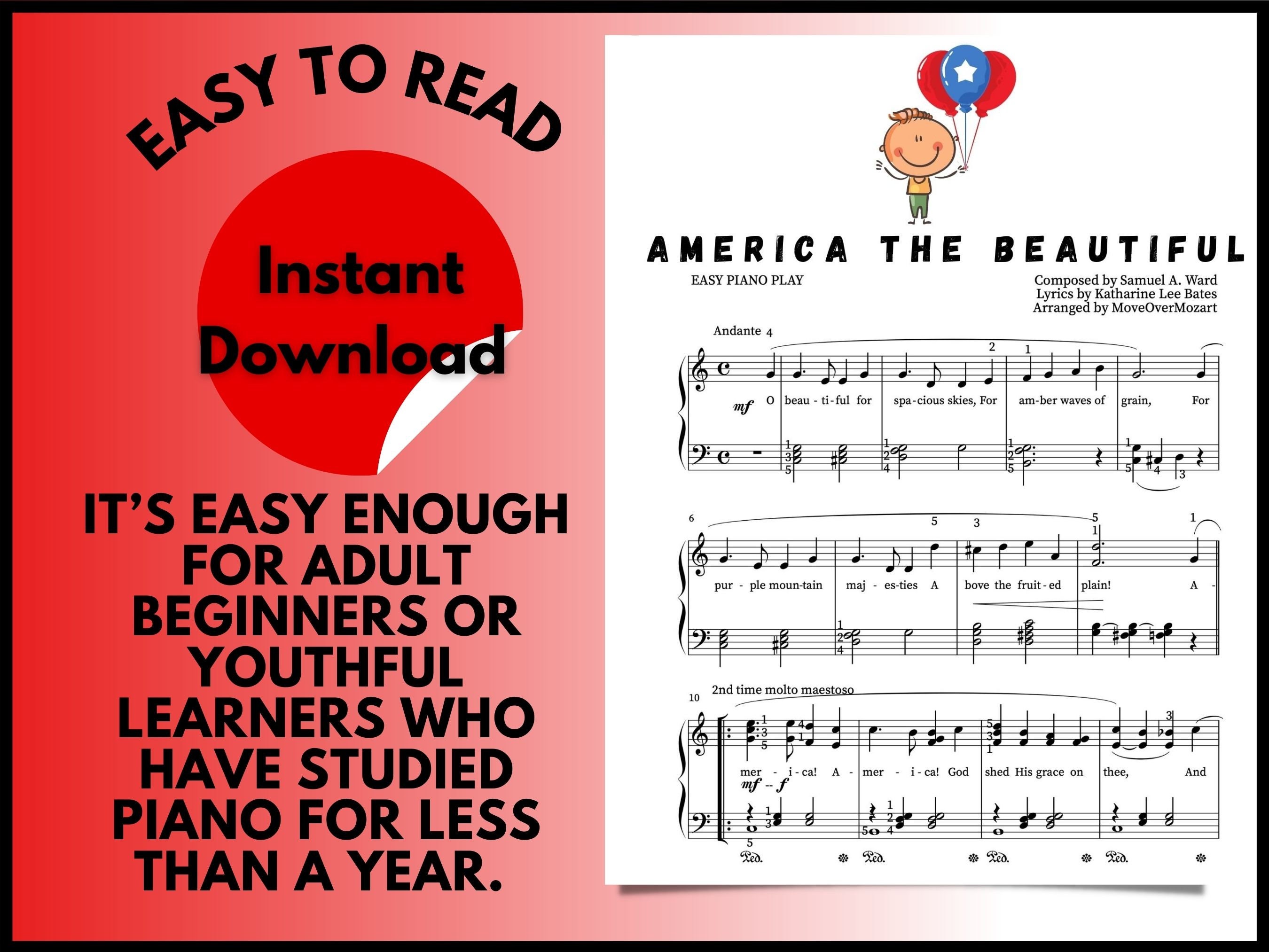 America the Beautiful Piano Sheet Music Instant DIGITAL MUSIC DOWNLOAD ...