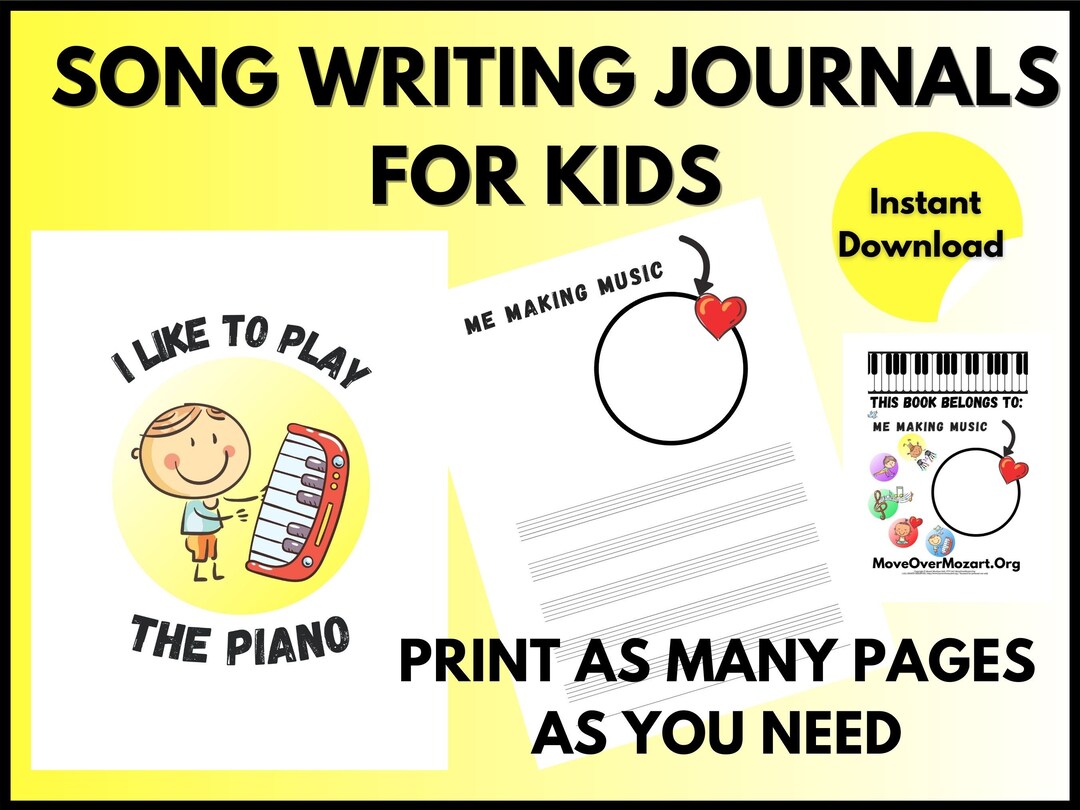 Song Writing Journals for Kids musicians Printable Journal Staff Paper ...
