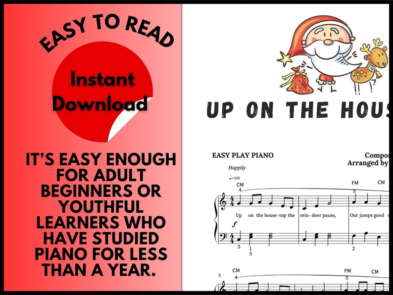 Up on the Housetop, Christmas Sheet Music, Holiday Music, Piano Sheet ...