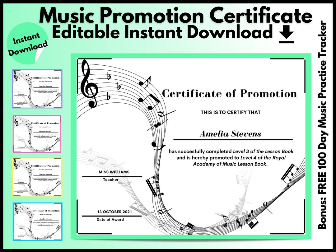Piano Promotion Certificate Music Achievement Award Piano Student ...