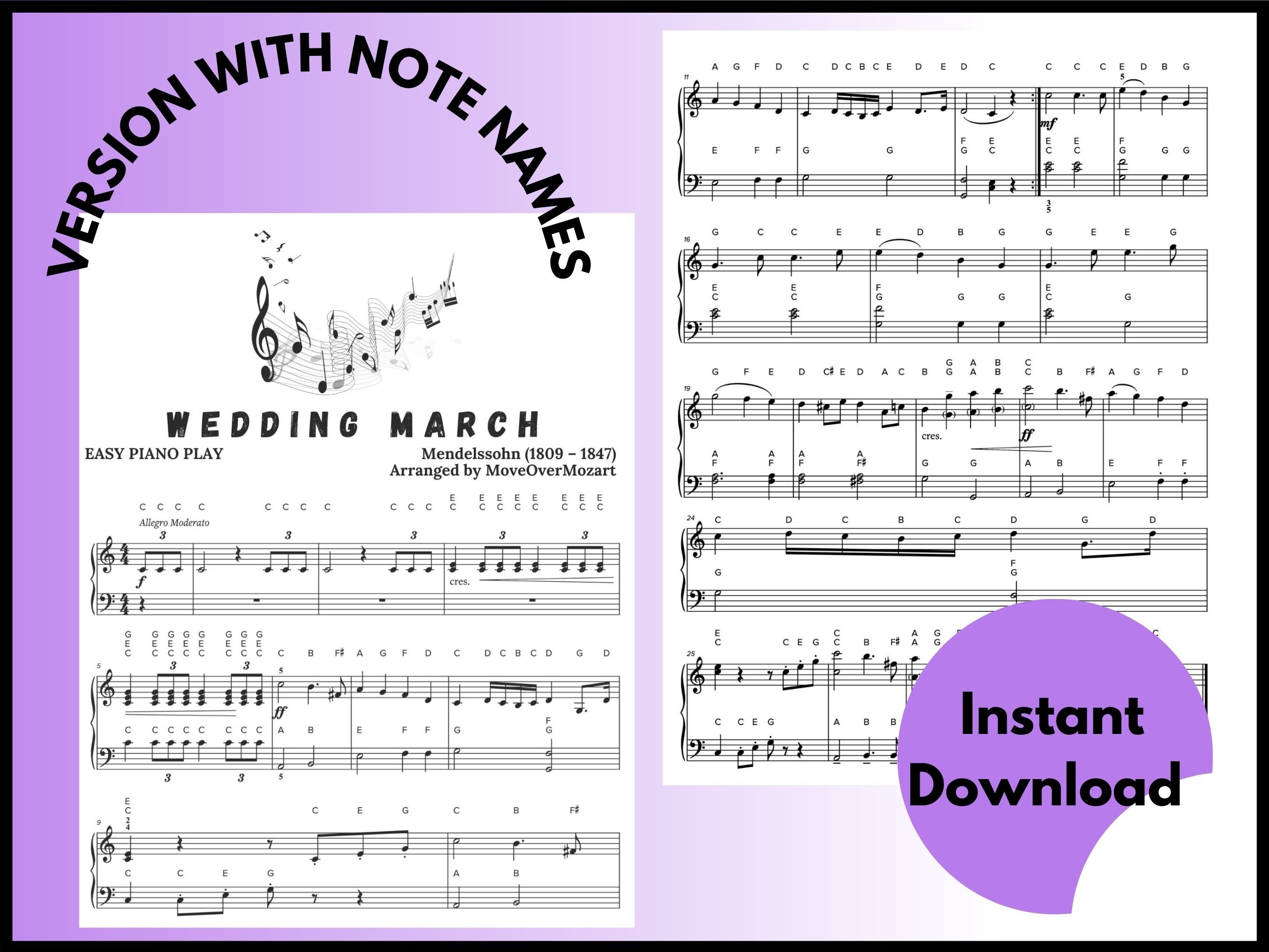 Piano Music Sheets Wedding March Instant DIGITAL MUSIC DOWNLOAD ...