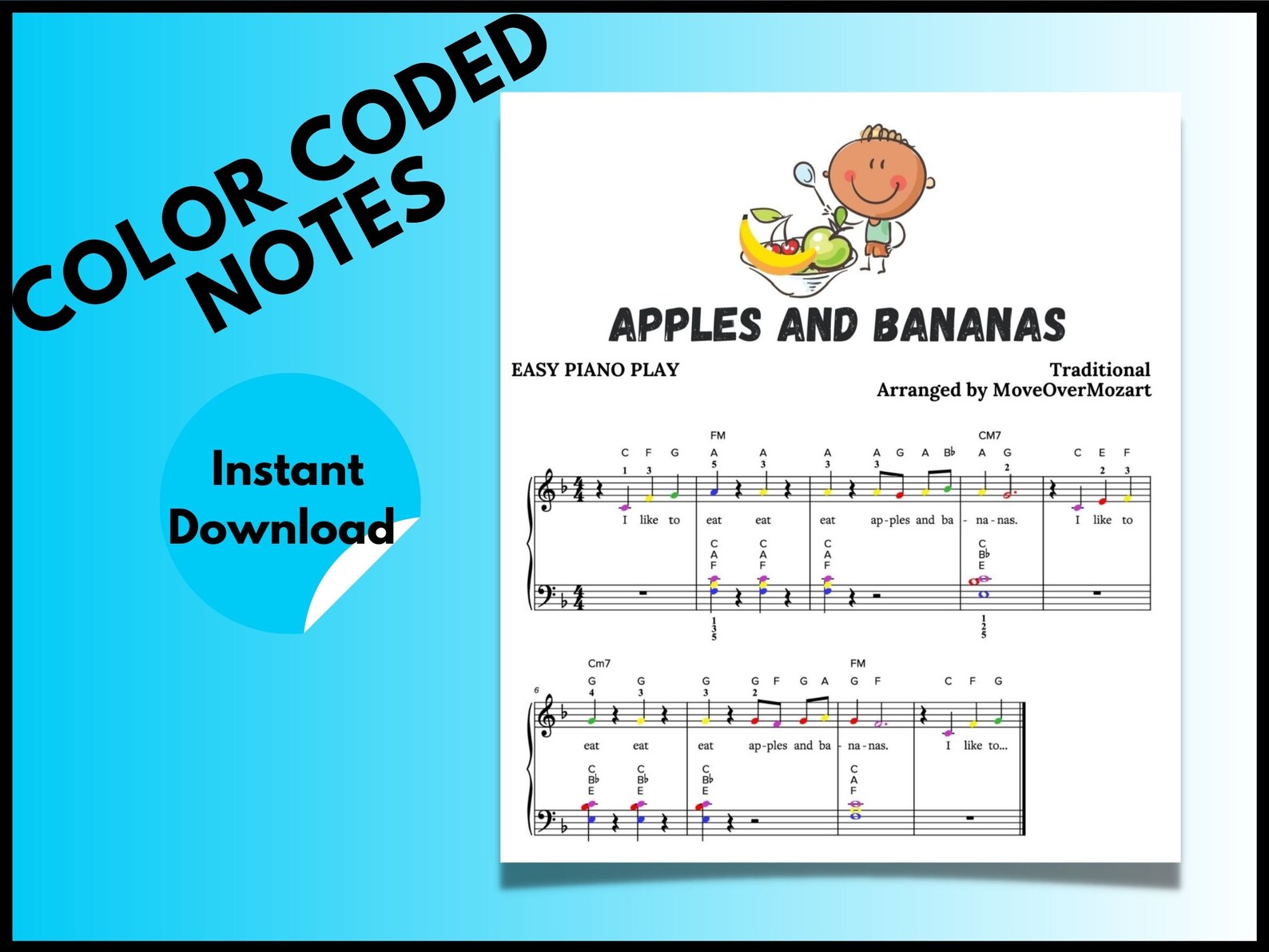 Piano Music Sheets Apples and Bananas Instant DIGITAL MUSIC - Etsy Canada