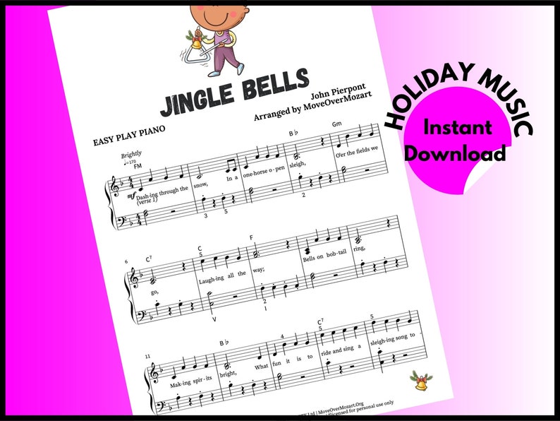 Jingle Bells, Christmas Sheet Music, Easy Piano Music for Beginners ...