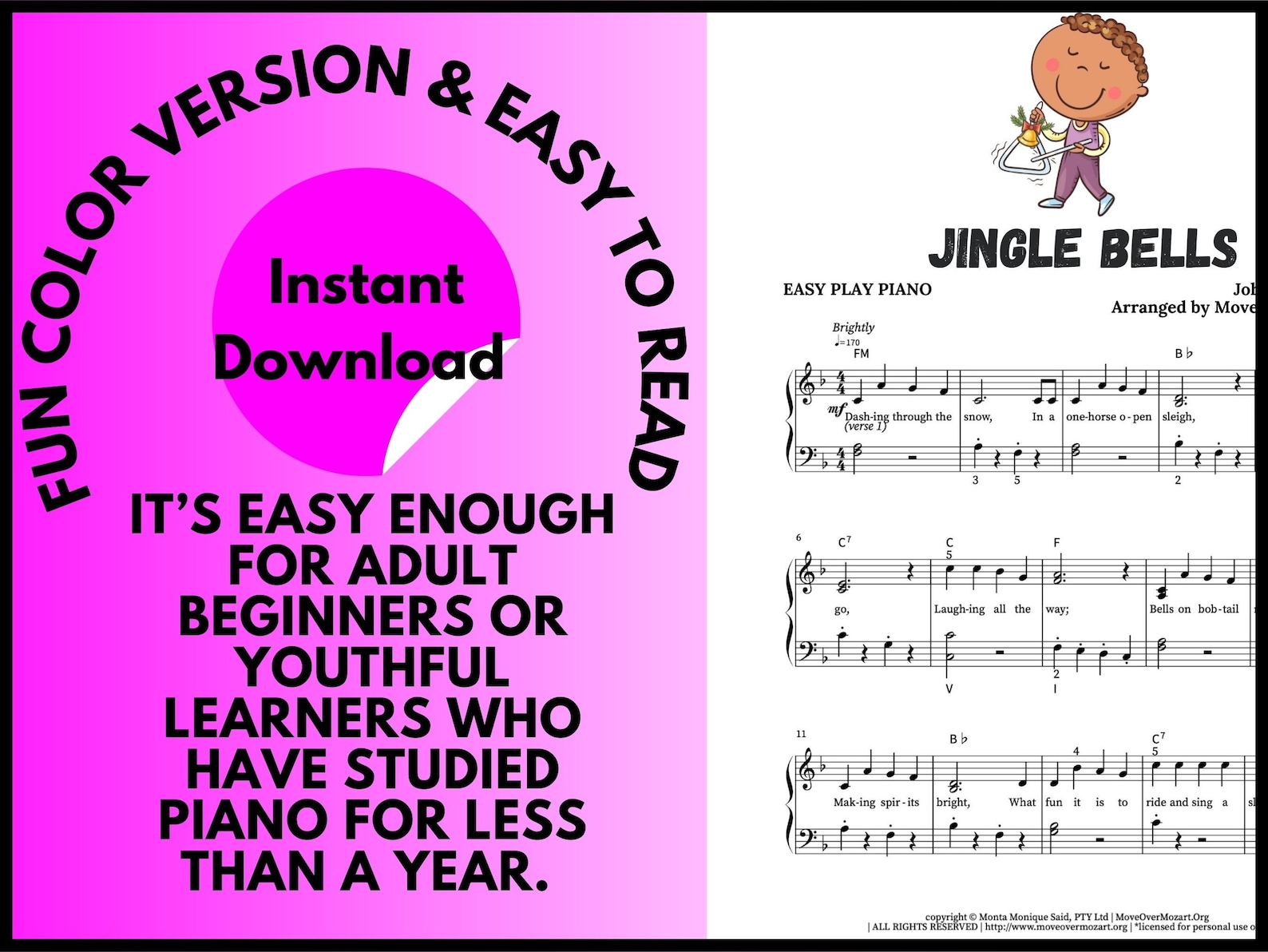 Jingle Bells, Christmas Sheet Music, Easy Piano Music for Beginners ...
