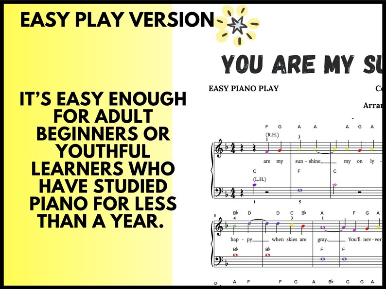 You Are My Sunshine Piano Sheet Music Instant DIGITAL MUSIC DOWNLOAD ...