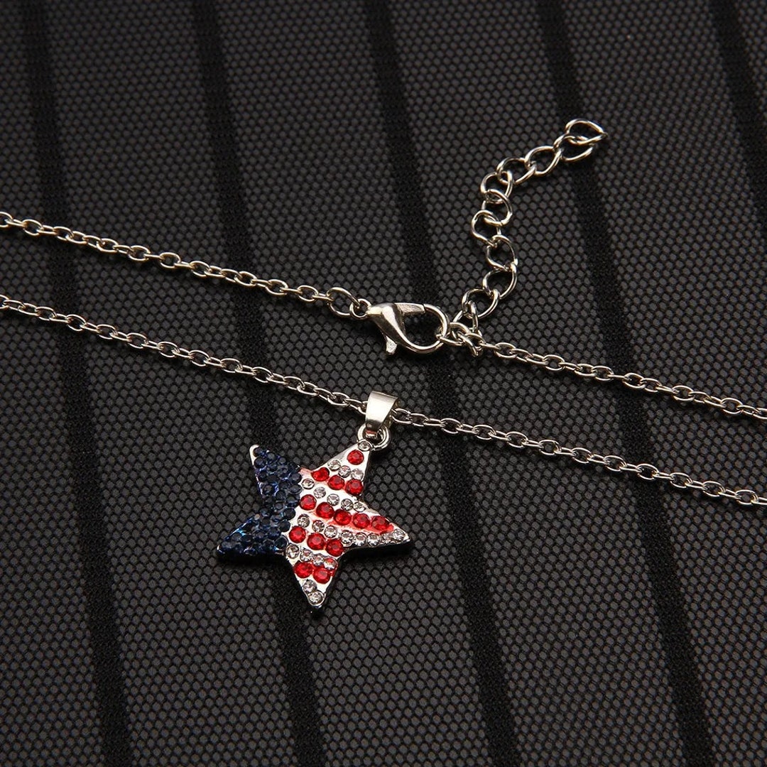 Cubic Zirconia Diamond American Flag Star Pendent Necklace - Etsy
