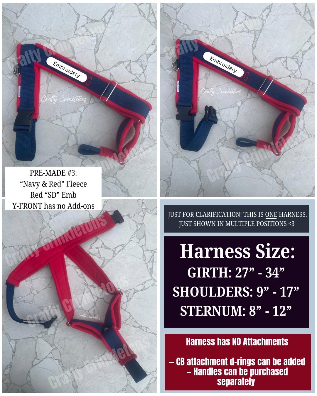 PRE-MADE Embroidered Fleece or Vinyl Dog Harness | Ready to Ship Dog ...