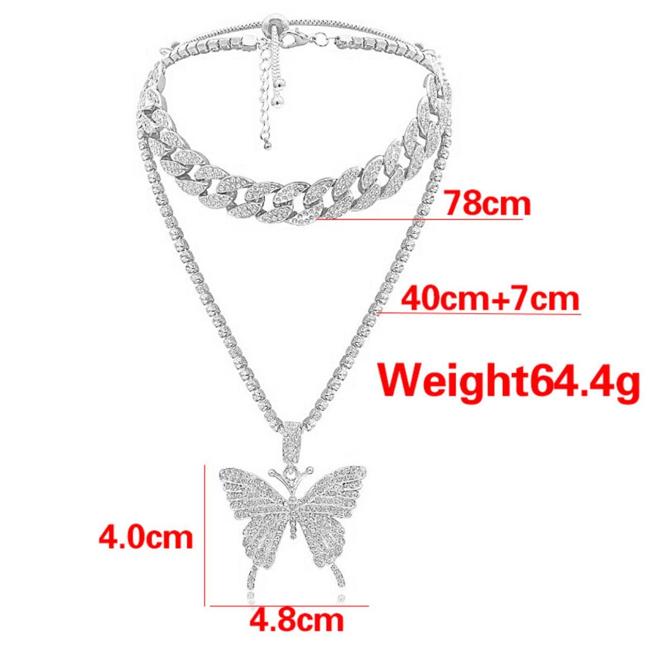 2 Piece Cuban Link Butterfly Necklace Set, Butterfly Necklace Set, Pink ...