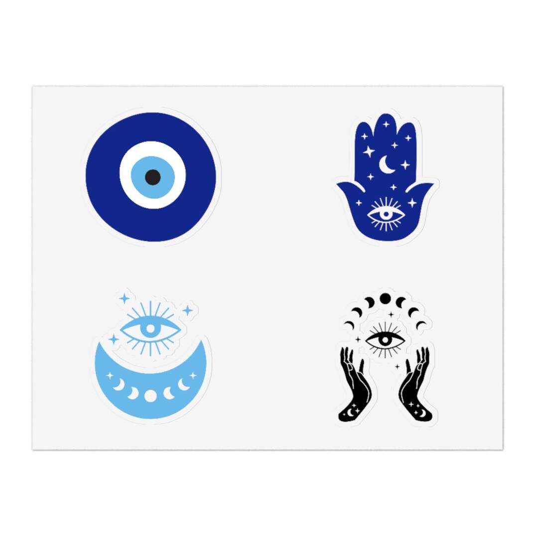 Holographic Evil Eye, Hand of Hamsa, Moon Sticker Set - Blue - Etsy