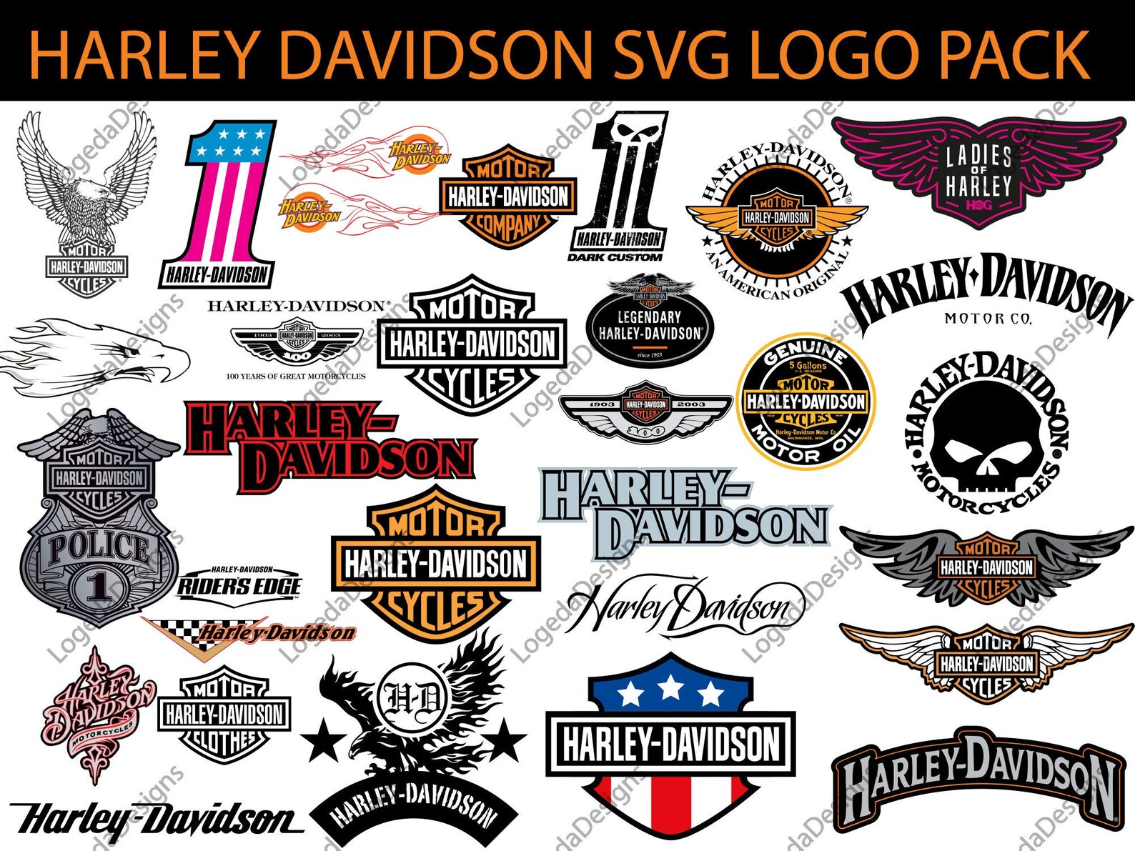 Harley Davidson SVG Logo Pack HD Emblem Badge Symbol Wings | Etsy