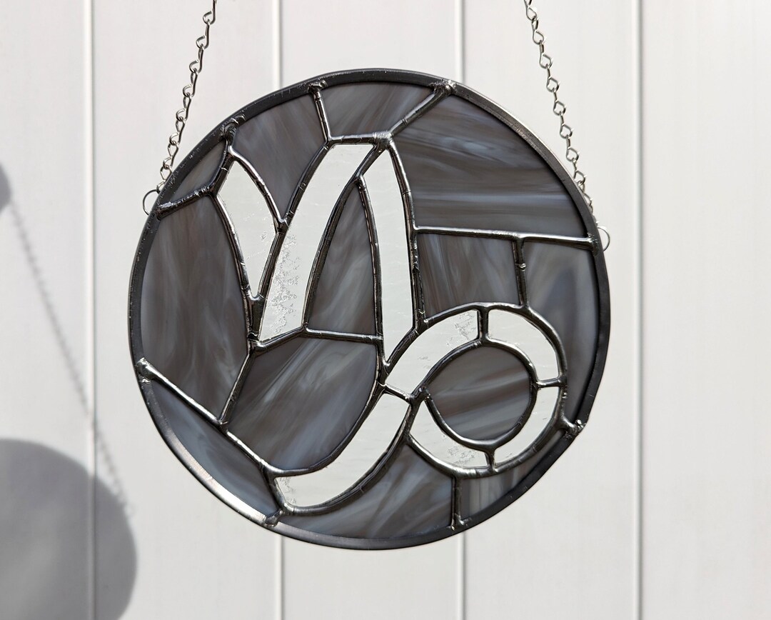 Capricorn Zodiac Sign Stained Glass Suncatcher With Wispy Gray ...