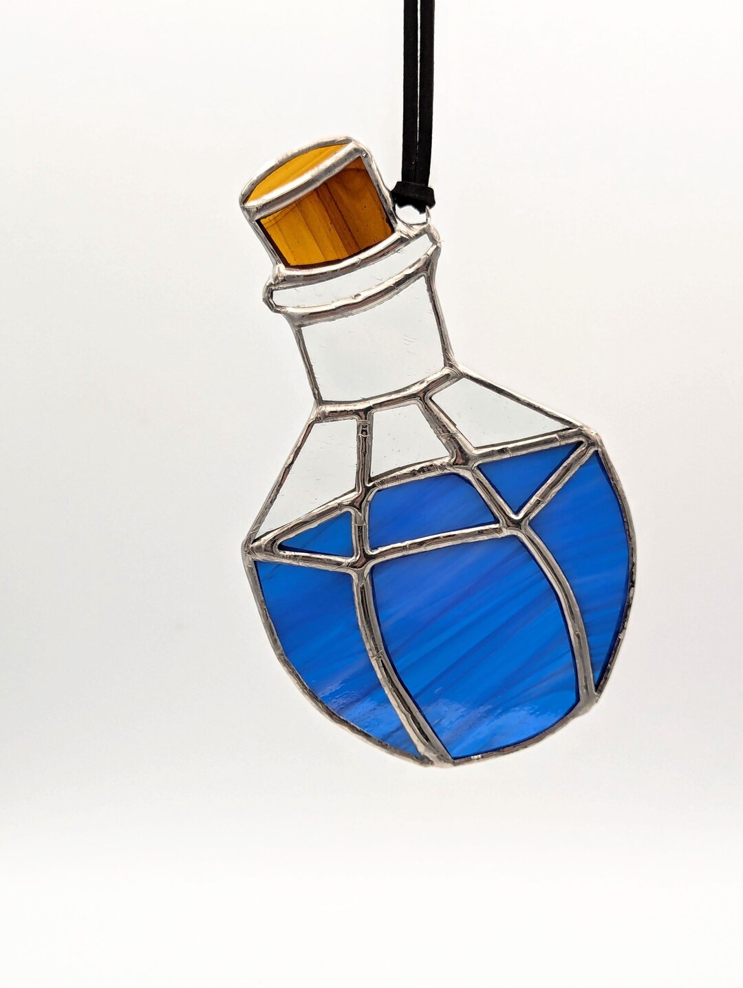 Stained Glass Potion Bottle Suncatcher Blue Handmade & Ready to Ship - Etsy