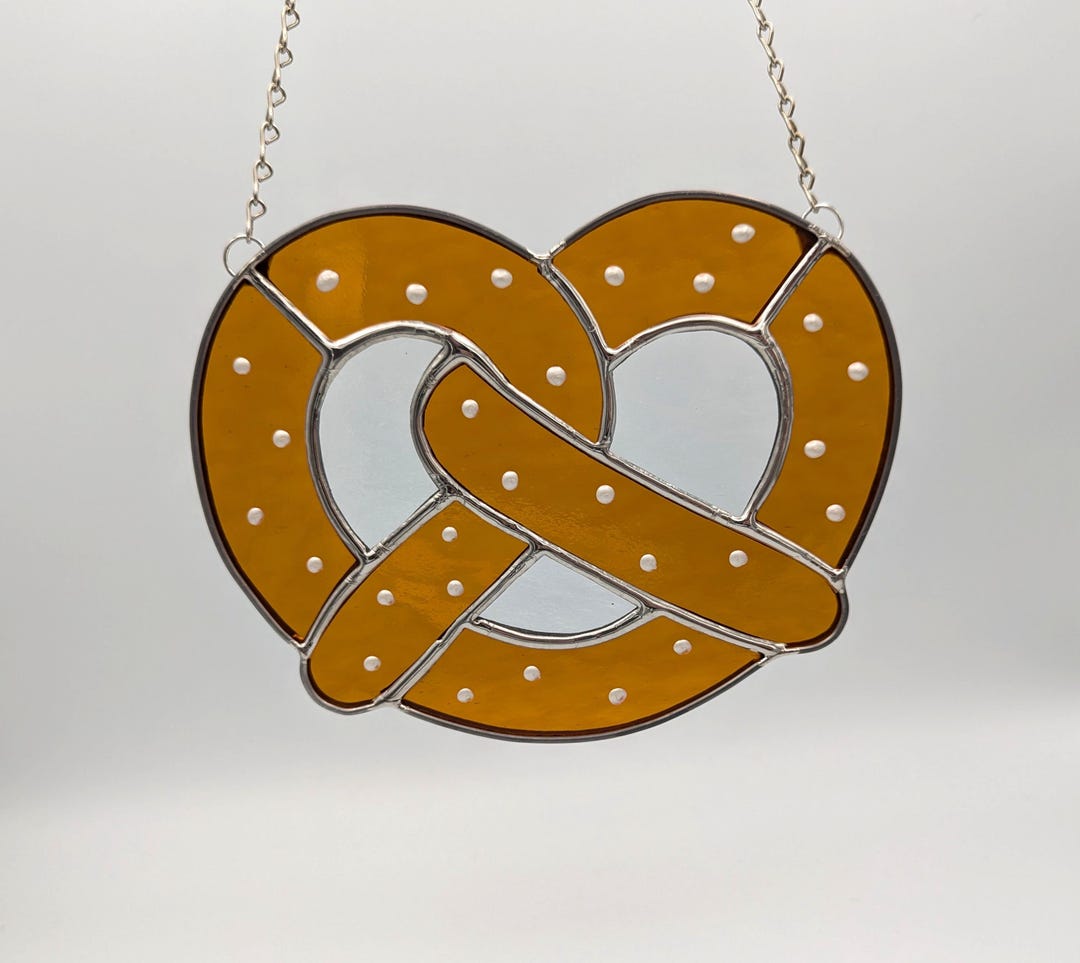 Pretzel Handmade Stained Glass Suncatcher - Life Size Soft Pretzel Street Food Stadium Food ...