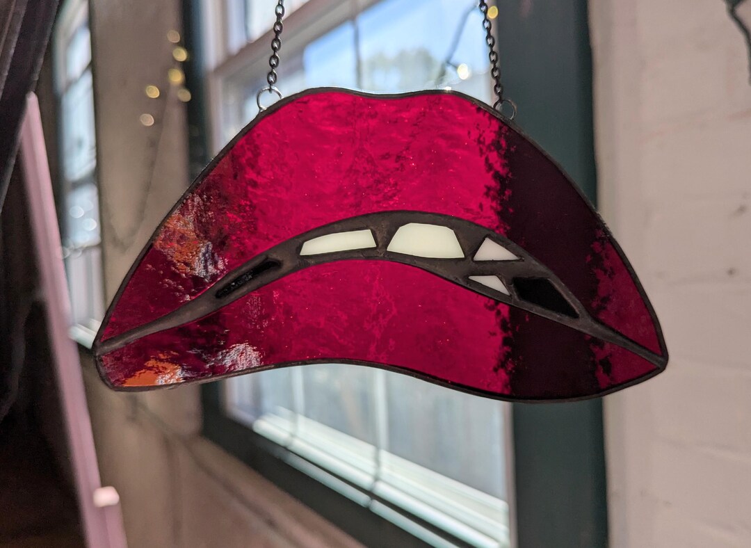 Rocky Horror Lips Stained Glass Suncatcher 7.25 X 3.5 Handmade Ready to ...