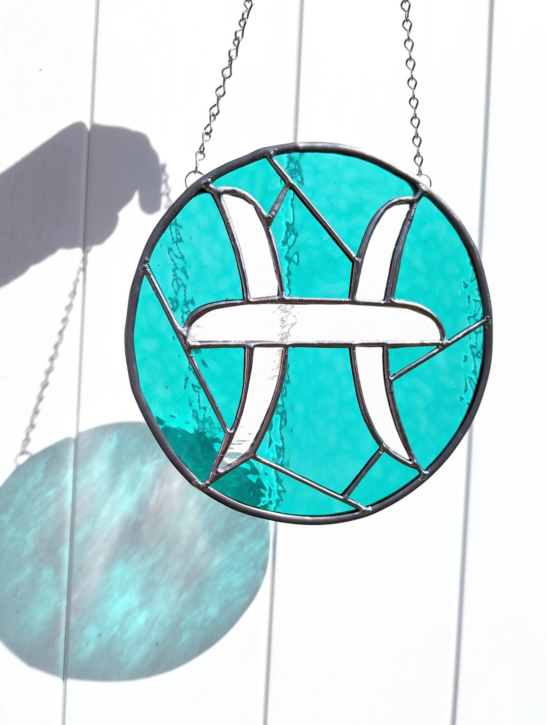 Pisces Zodiac Sign Handmade Stained Glass Suncatcher With Seafoam Green ...