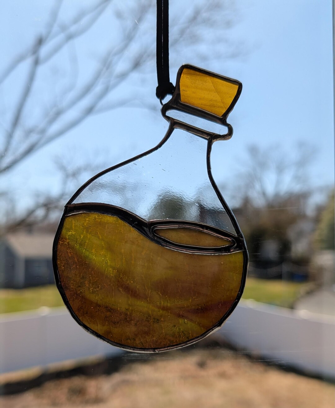 Stained Glass Potion Poison Bottle Suncatcher - Light Brown Swirl With ...