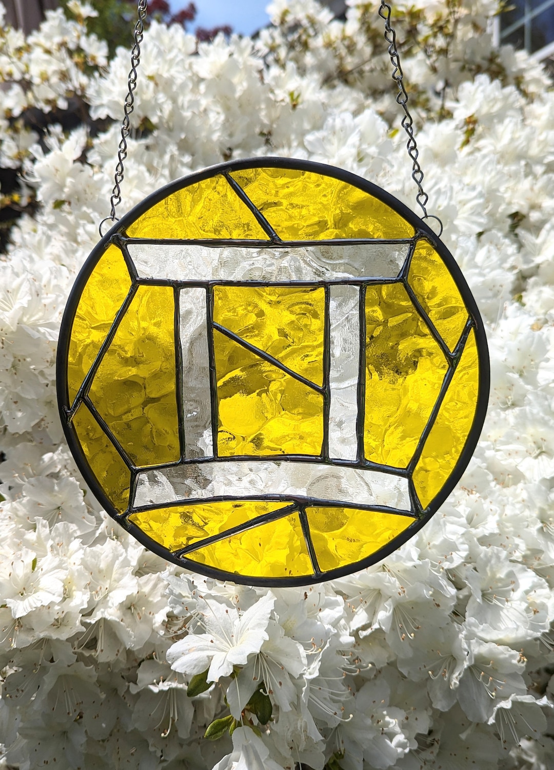 Gemini Zodiac Sign Handmade Stained Glass Suncatcher With Vibrant ...