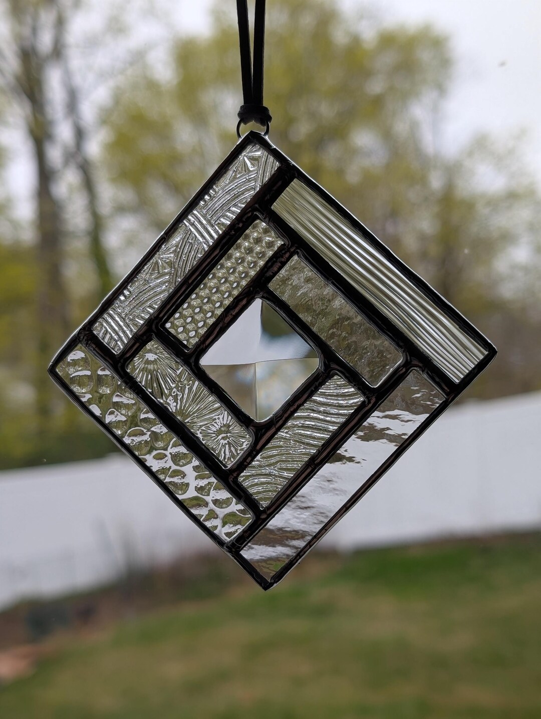 Geometric Offset Square Mini Suncatcher Ornament - Textured Clears 8 ...