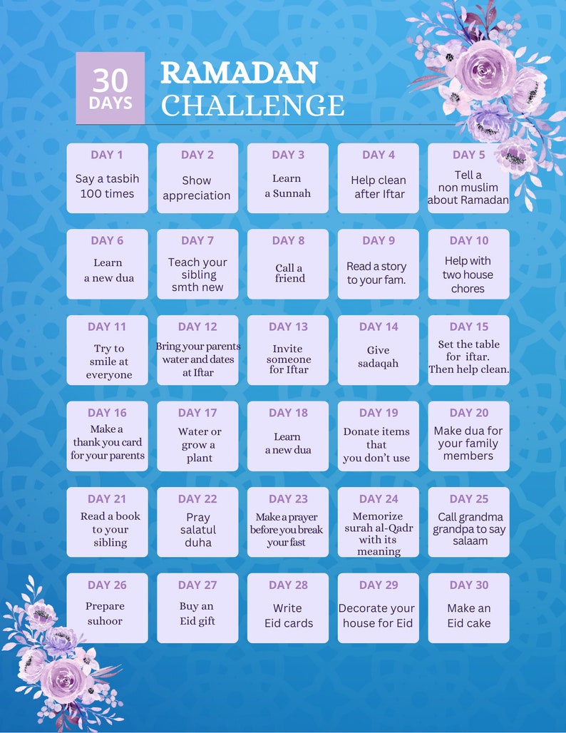 Ramadan Challenge for Kids, Holy Month of Ramadan Challenge for Children, Ramadan Advent ...