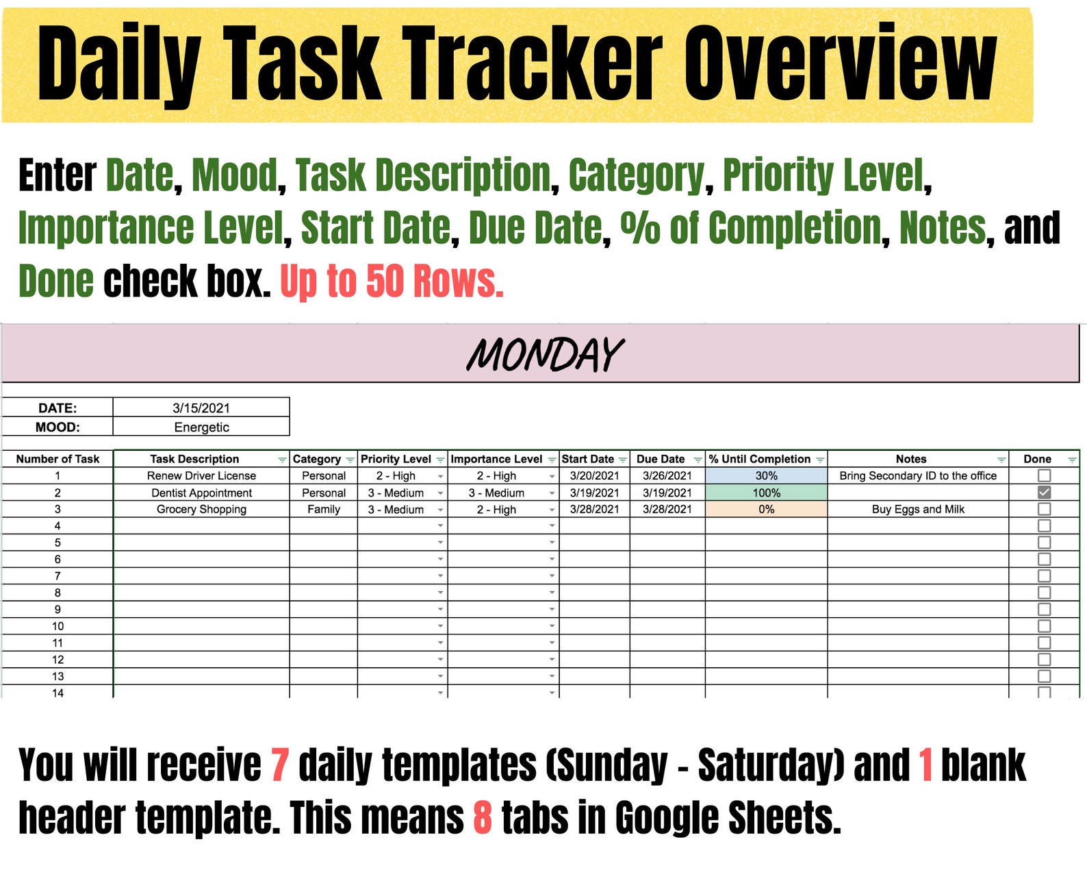 Tasks Tracker | to Do List | Template | Planner | Spreadsheet ...