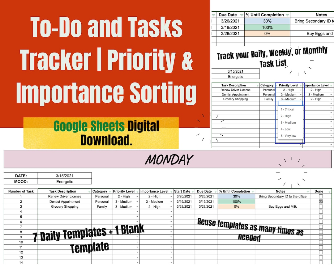 Tasks Tracker | to Do List | Template | Planner | Spreadsheet ...