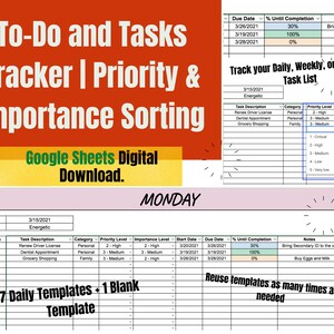Tasks Tracker | to Do List | Template | Planner | Spreadsheet ...
