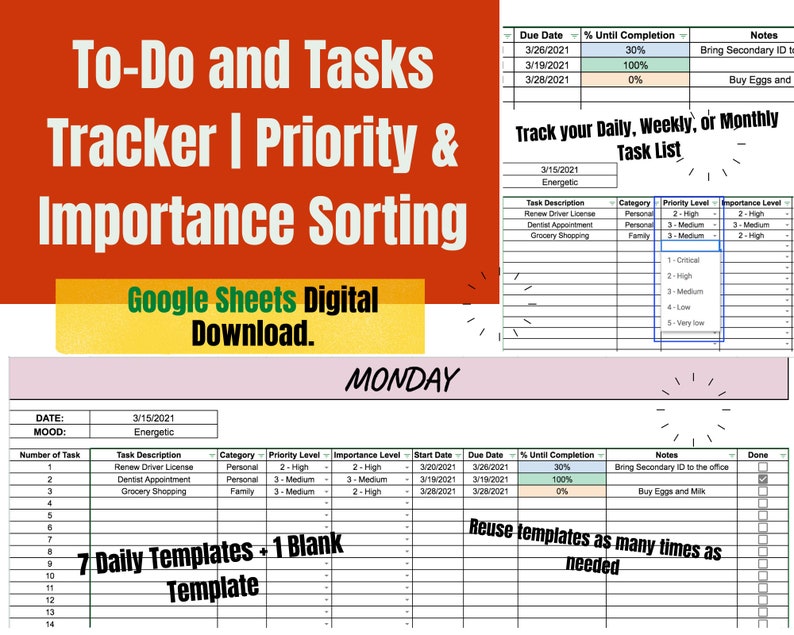 Tasks Tracker | to Do List | Template | Planner | Spreadsheet ...