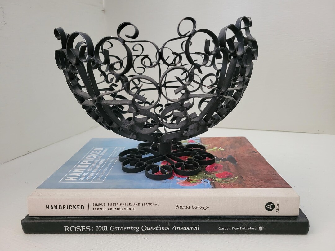 Vintage Wrought Iron Scroll Work Pedestal Bowl MCM - Etsy