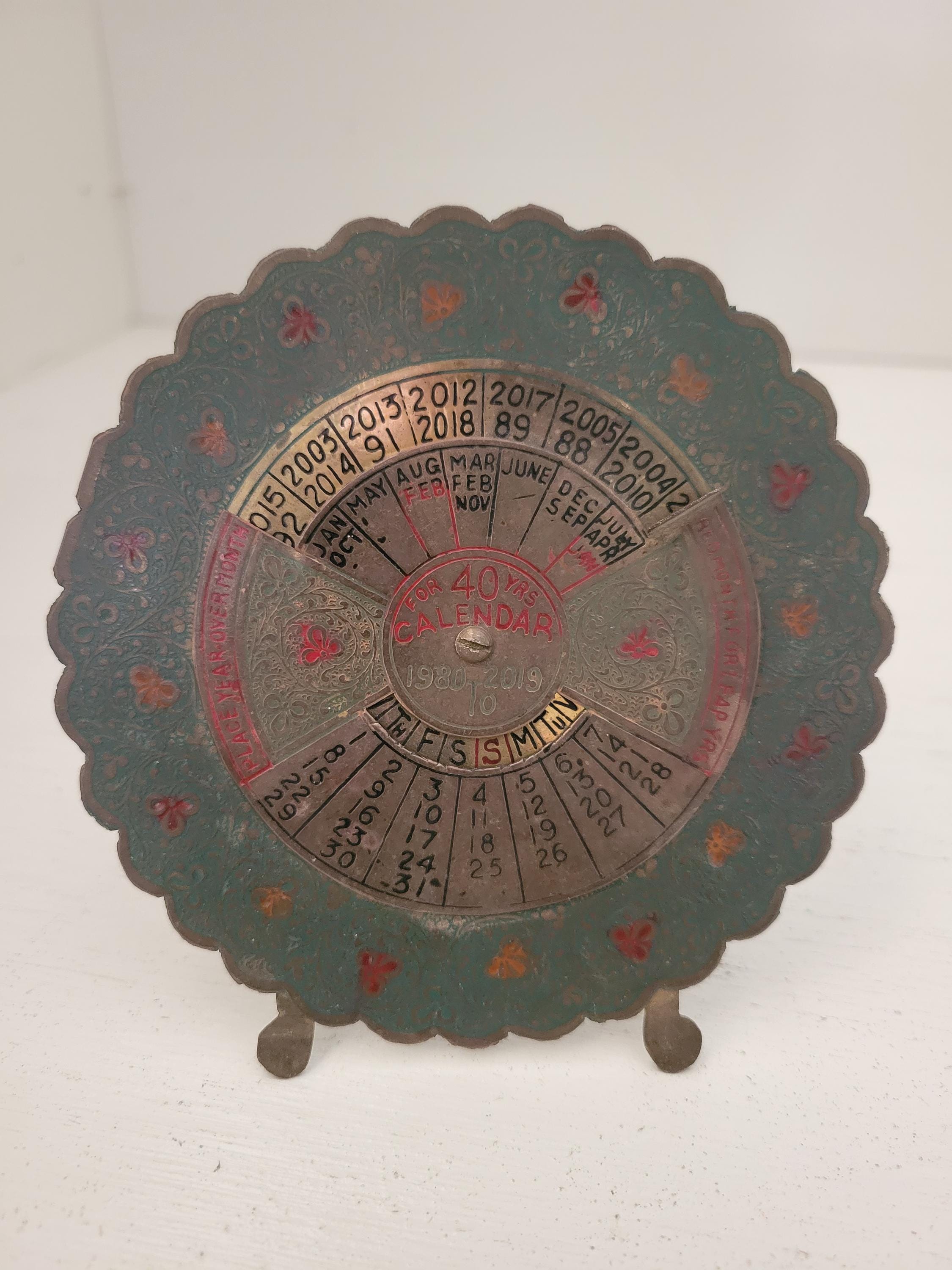 Vintage Perpetual 40 Year Calendar Etched Engraved Brass 1980-2019 ...