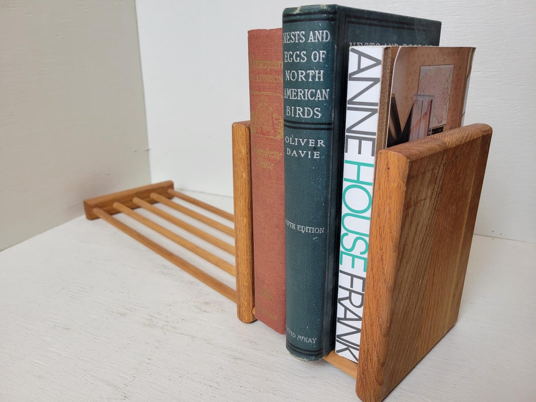 Vintage MCM Wood Book Stand Book Rack Adjustable Sliding End Book ...