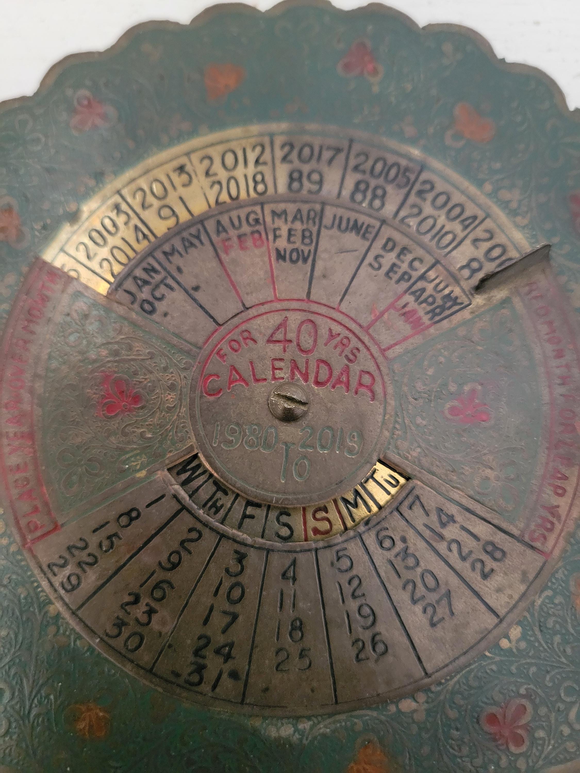 Vintage Perpetual 40 Year Calendar Etched Engraved Brass 1980-2019 ...