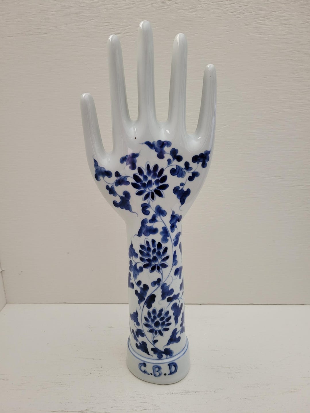 Ceramic Arm Hand Form Blue and White Flower Design Sculpture - Etsy