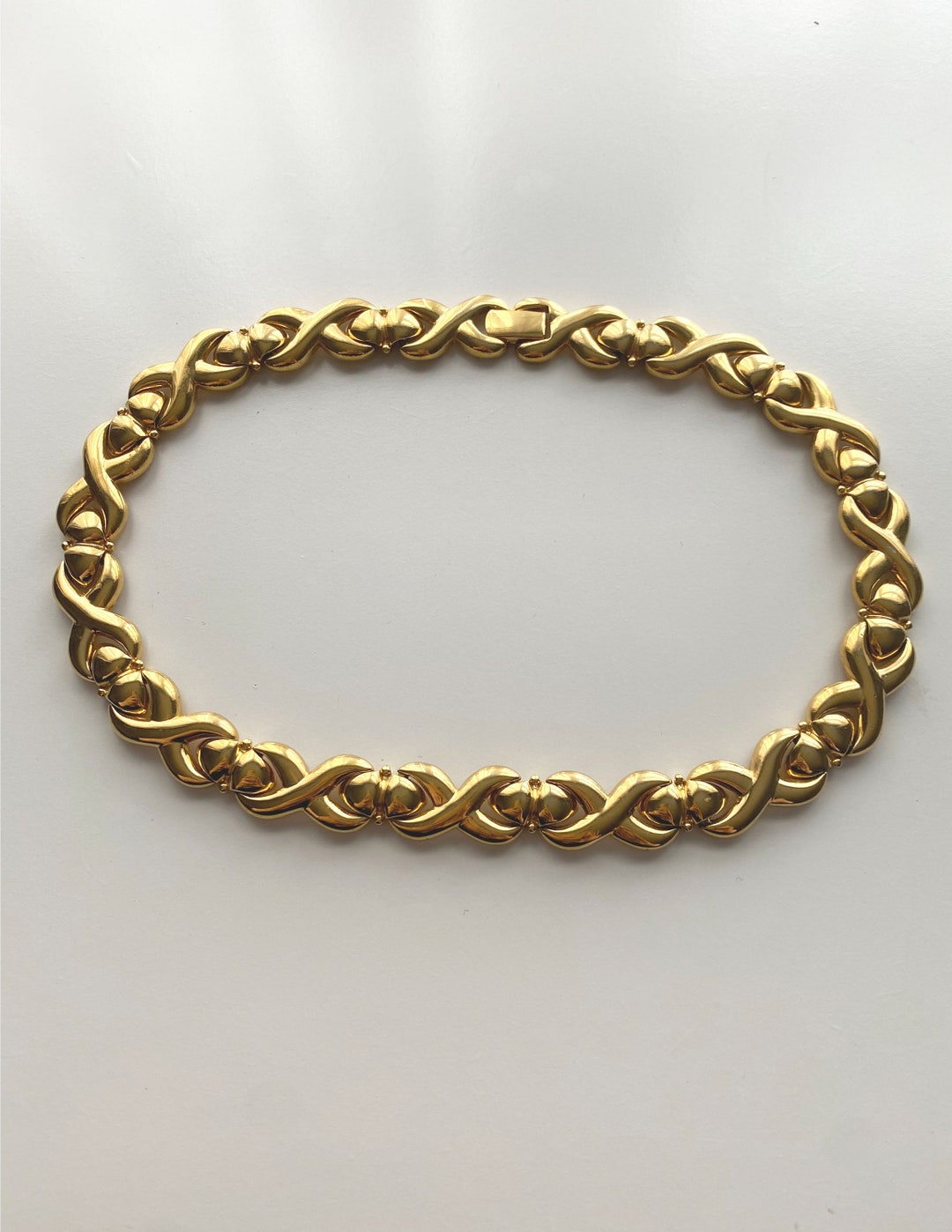 Vintage 1980's Gold Plated X Link Shape Elegant Chic Fold Over Clasp ...