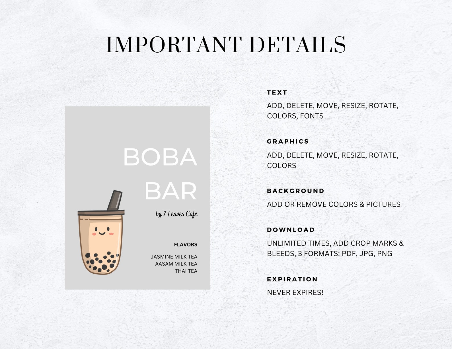 Boba Bar Drink Menu, Boba Drinks Menu Template, Boba Drink Menu, Boba ...