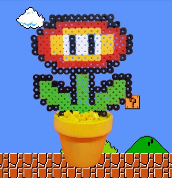 8 Bit Fire Flower Super Mario 3 Retro Video Game Art. Perler Bead 8