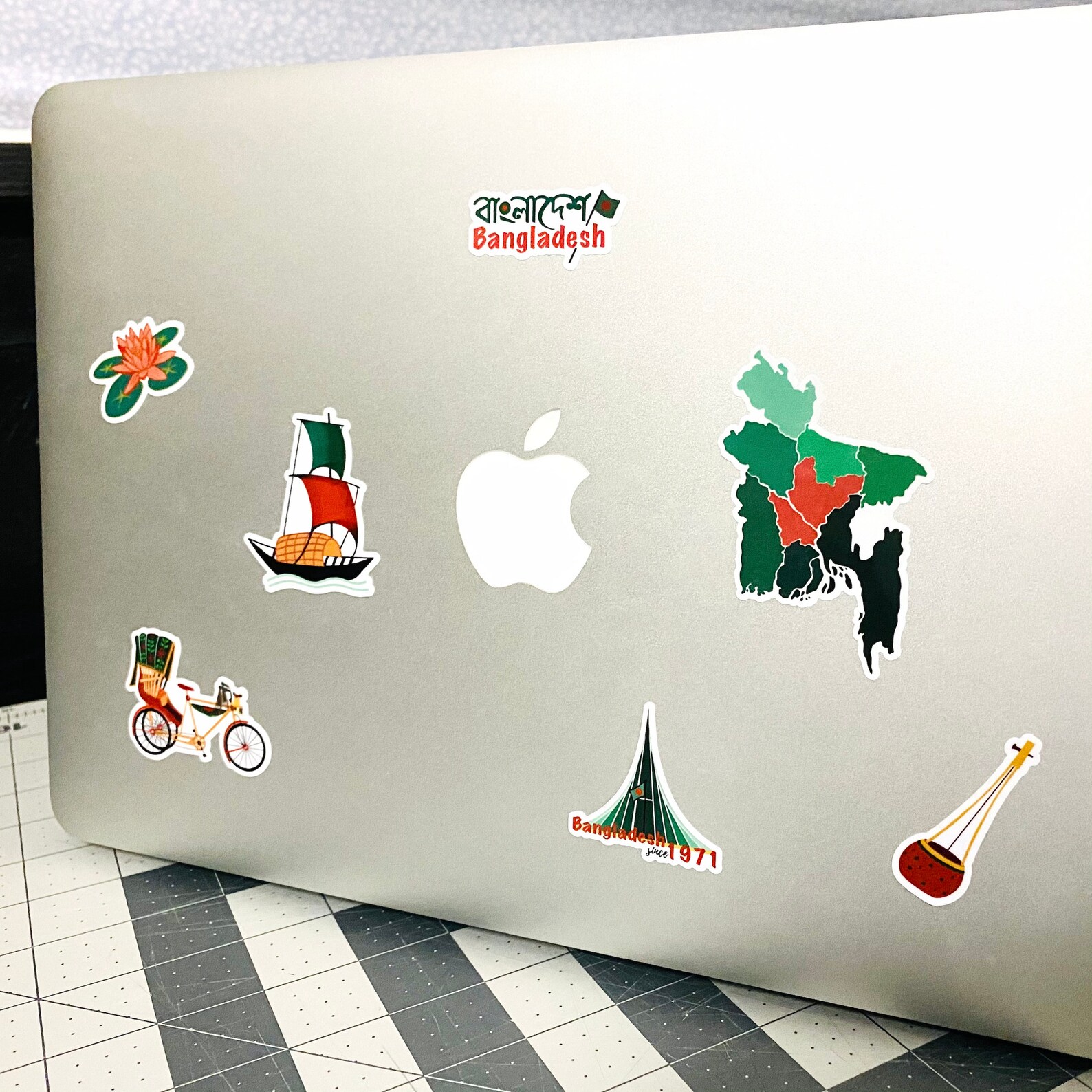 Beautiful Bangladesh Theme Stickers | Map, Rickshaw, Boat, Lily, Ektara ...