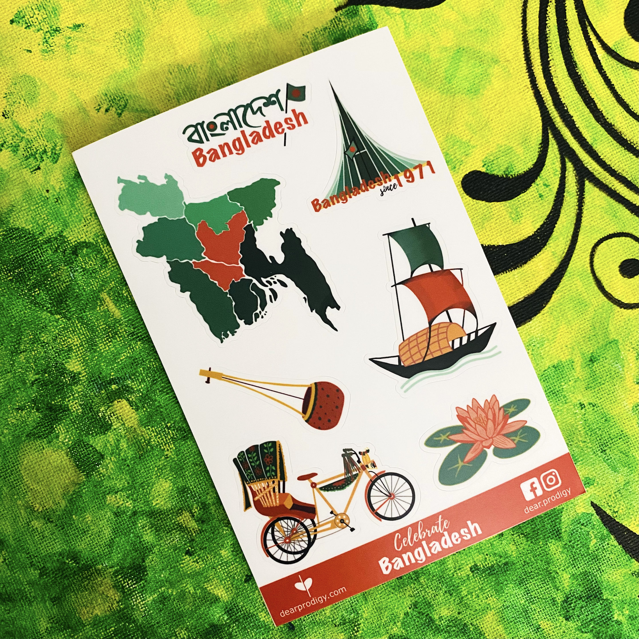 Beautiful Bangladesh Theme Stickers | Map, Rickshaw, Boat, Lily, Ektara ...