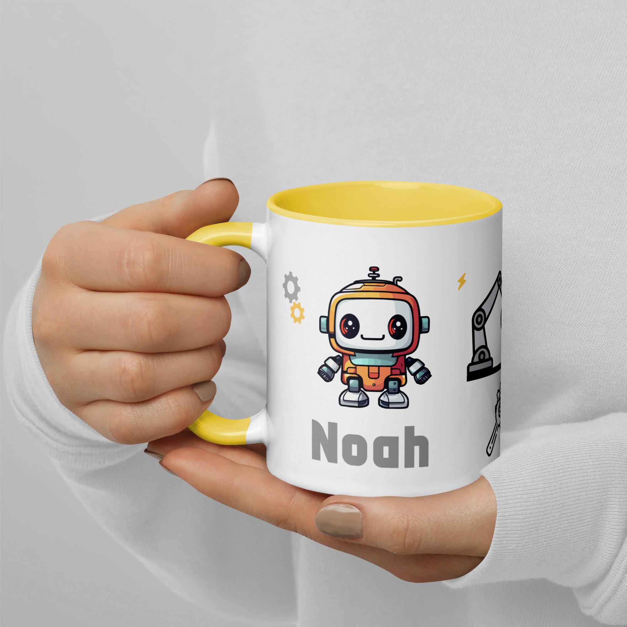 Personalized Children's Robot Mug First Name Cute Gift Cup Glass Boy ...
