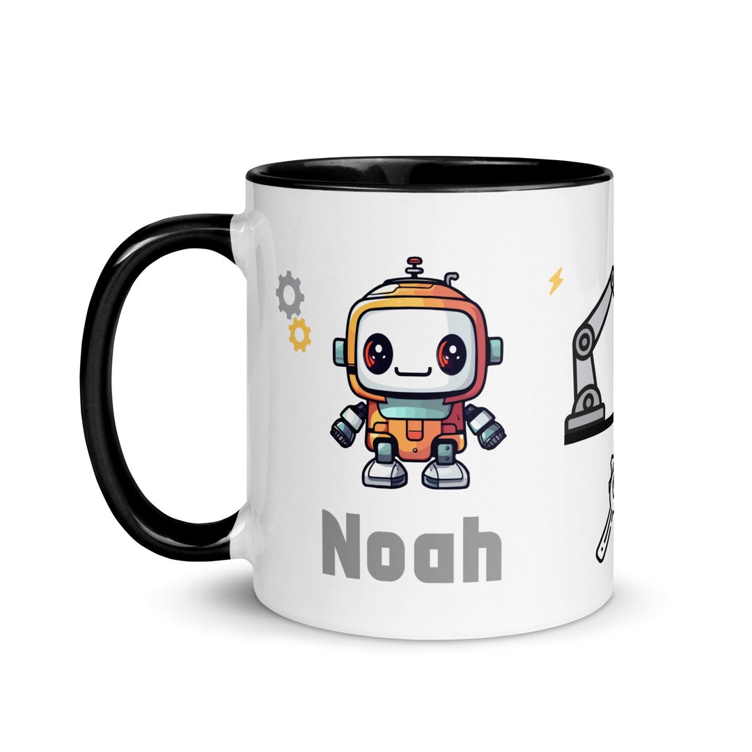 Personalized Children's Robot Mug First Name Cute Gift Cup Glass Boy ...