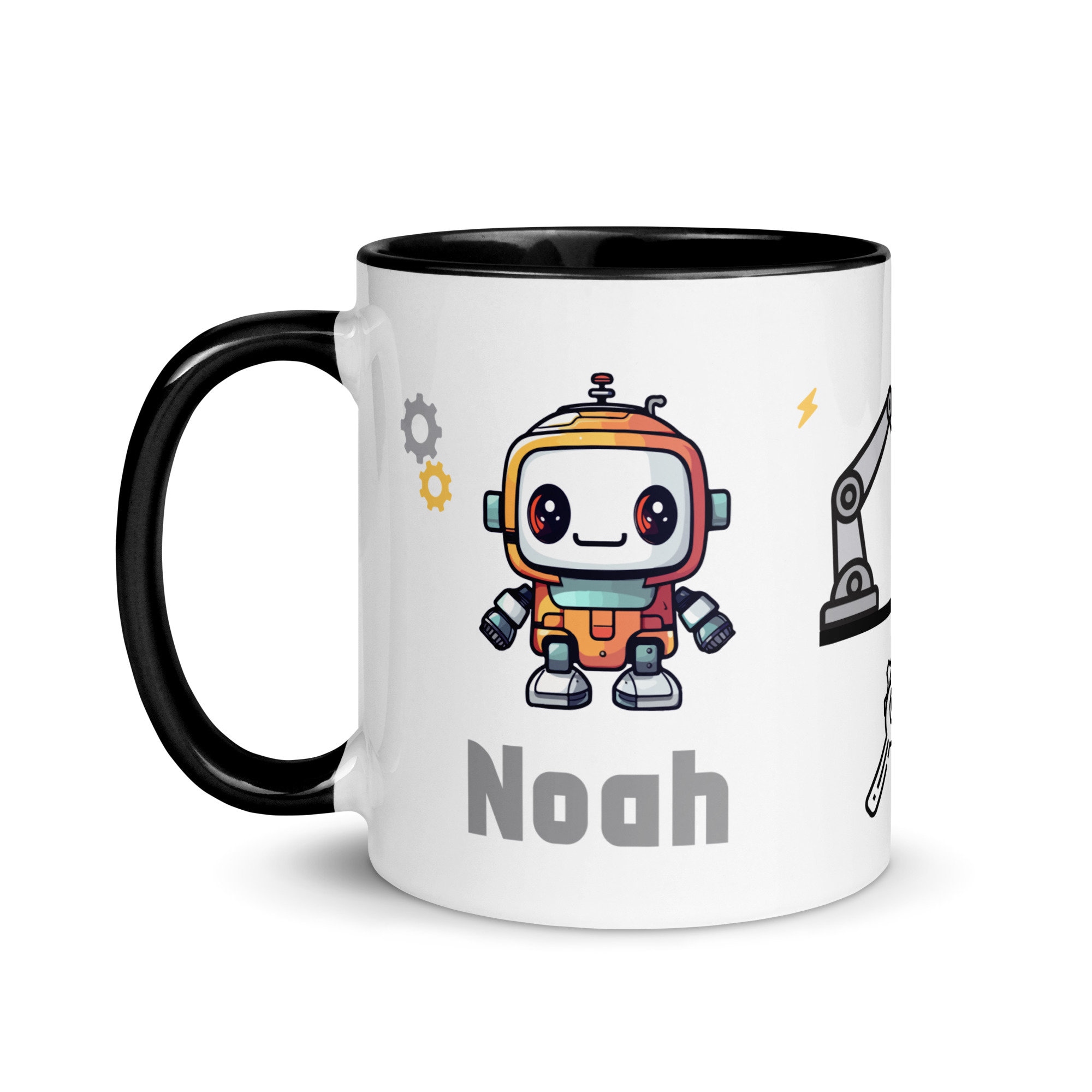 Personalized Children's Robot Mug First Name Cute Gift Cup Glass Boy ...