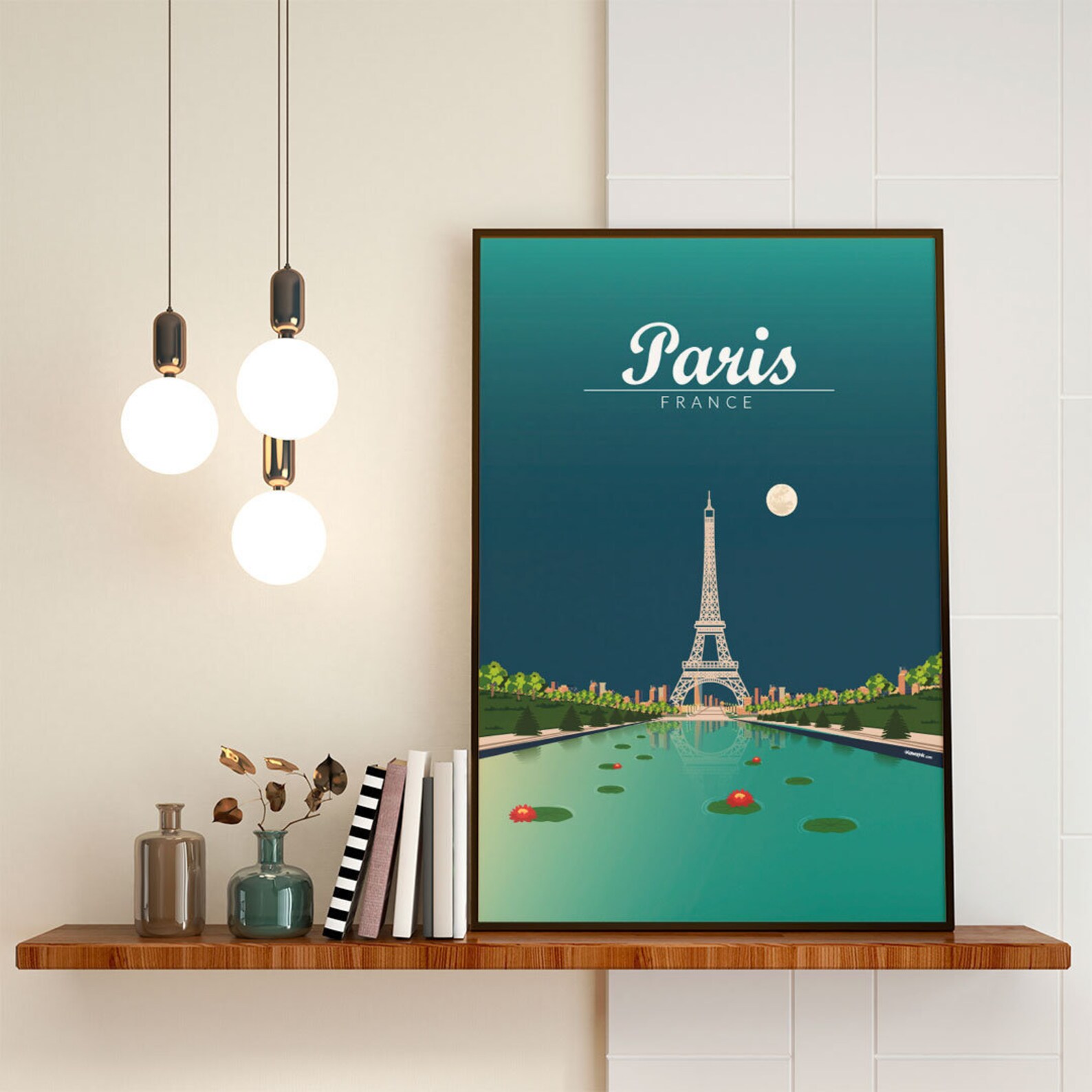 Paris City at night, poster. Printed in high quality paper. Traveller ...
