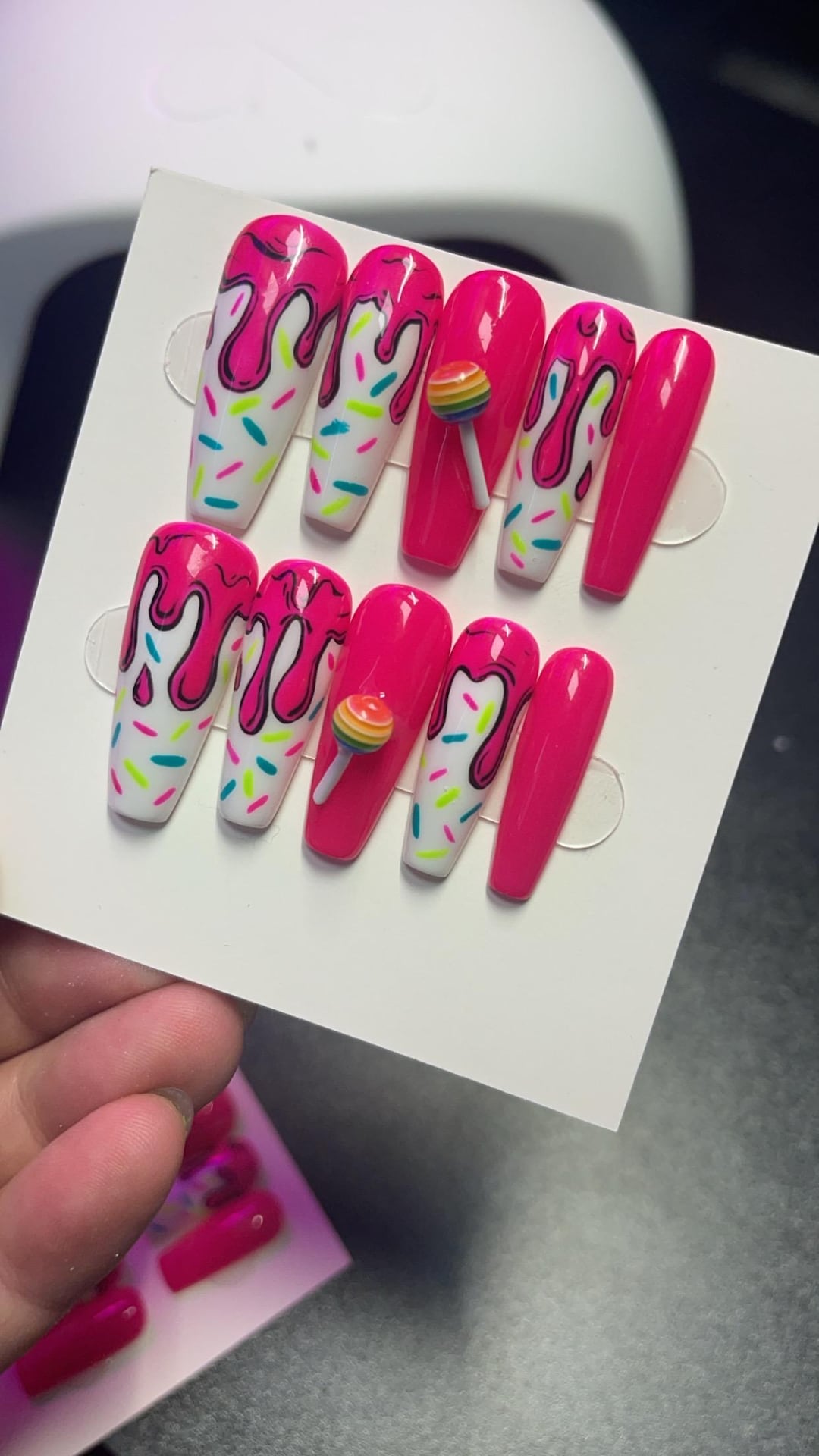 Lollipop* Bright Pink* Drip* Press on Nails * Glossy - Etsy