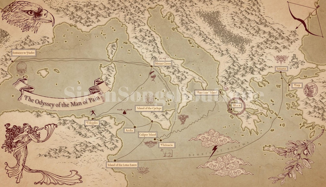 Odysseus' Journey Map From Homer's Odyssey - Digital Prints - Etsy