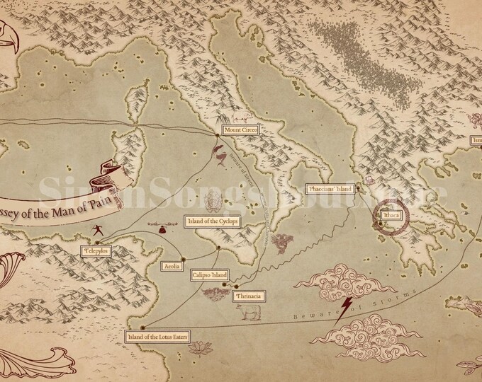 Odysseus' Journey Map From Homer's Odyssey - Etsy