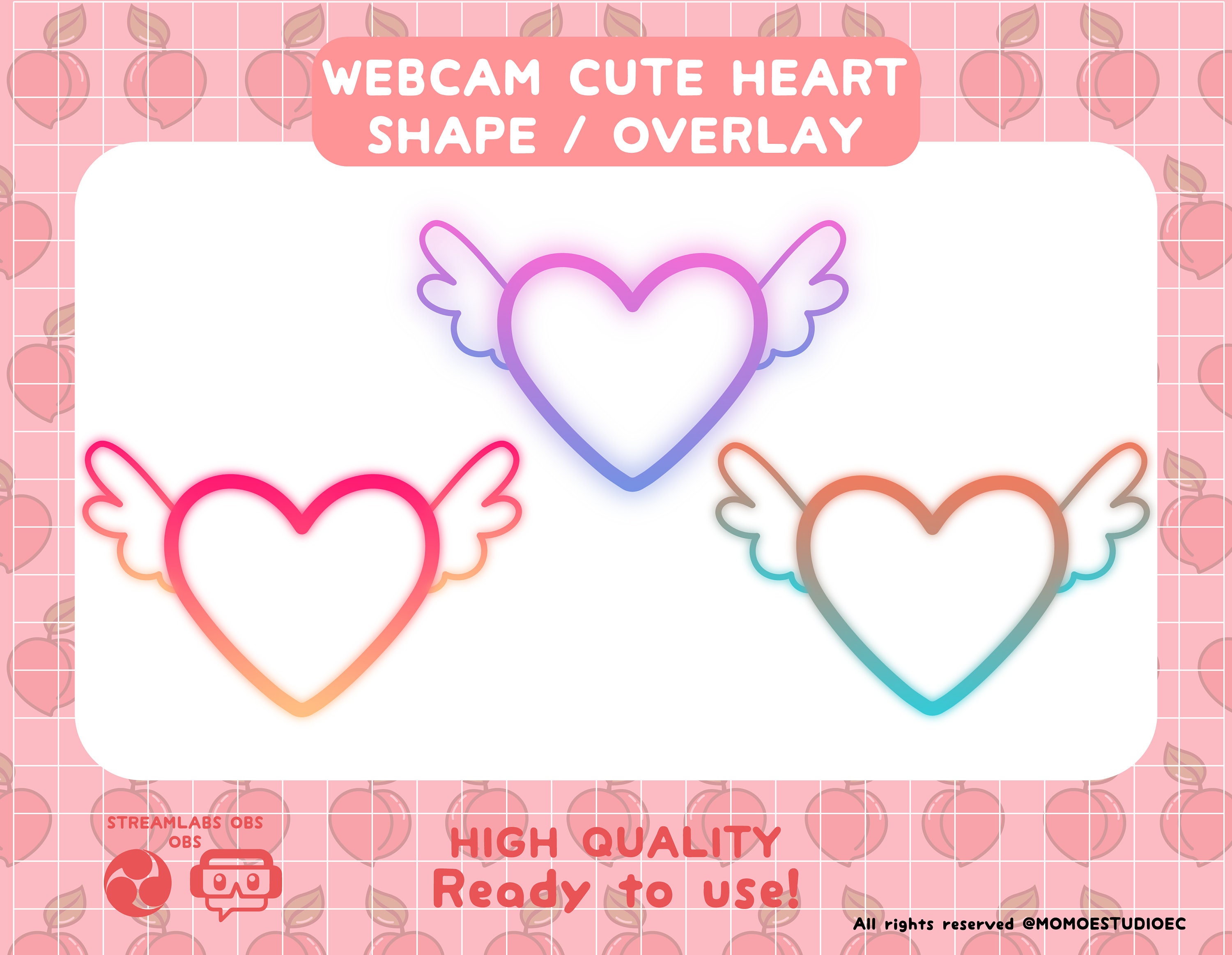 Webcam Cute heart overlay shape/ Neon / Heart / Frame / Twitch | Etsy