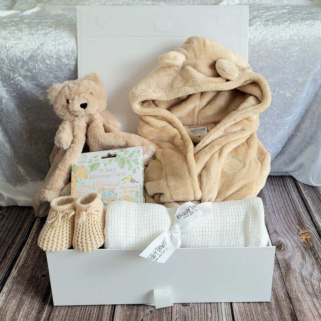 Bear Baby Dressing Gown Gift Set | Unisex New Baby Gift Basket | Gender ...